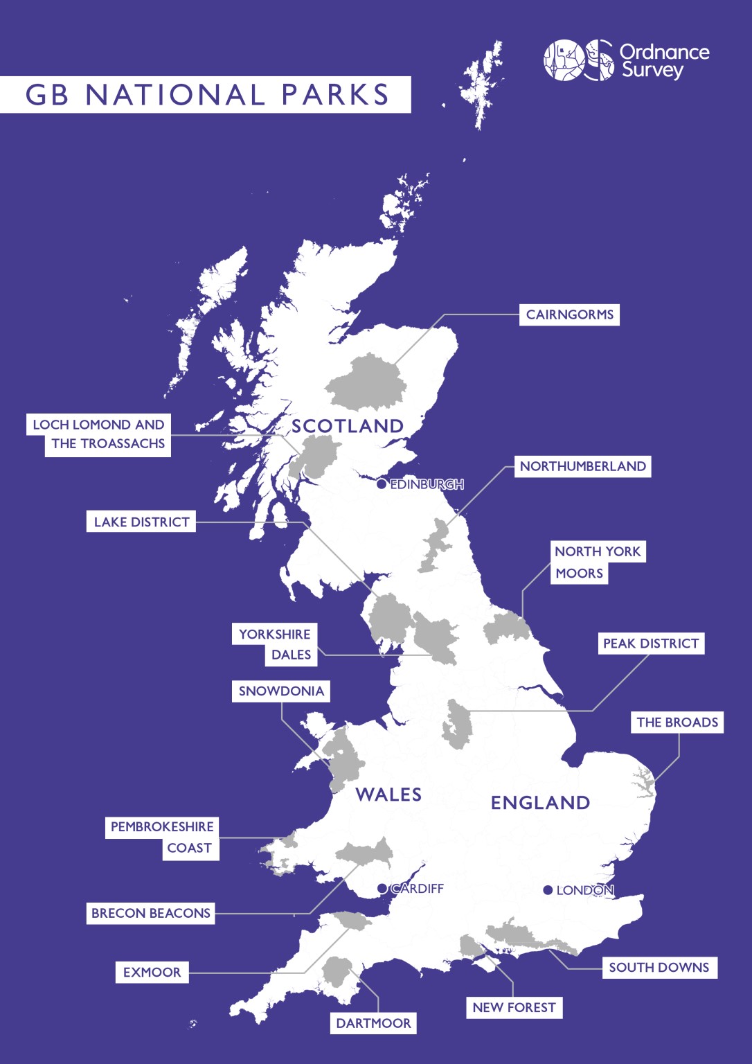 Map of UK National Parks - OS GetOutside